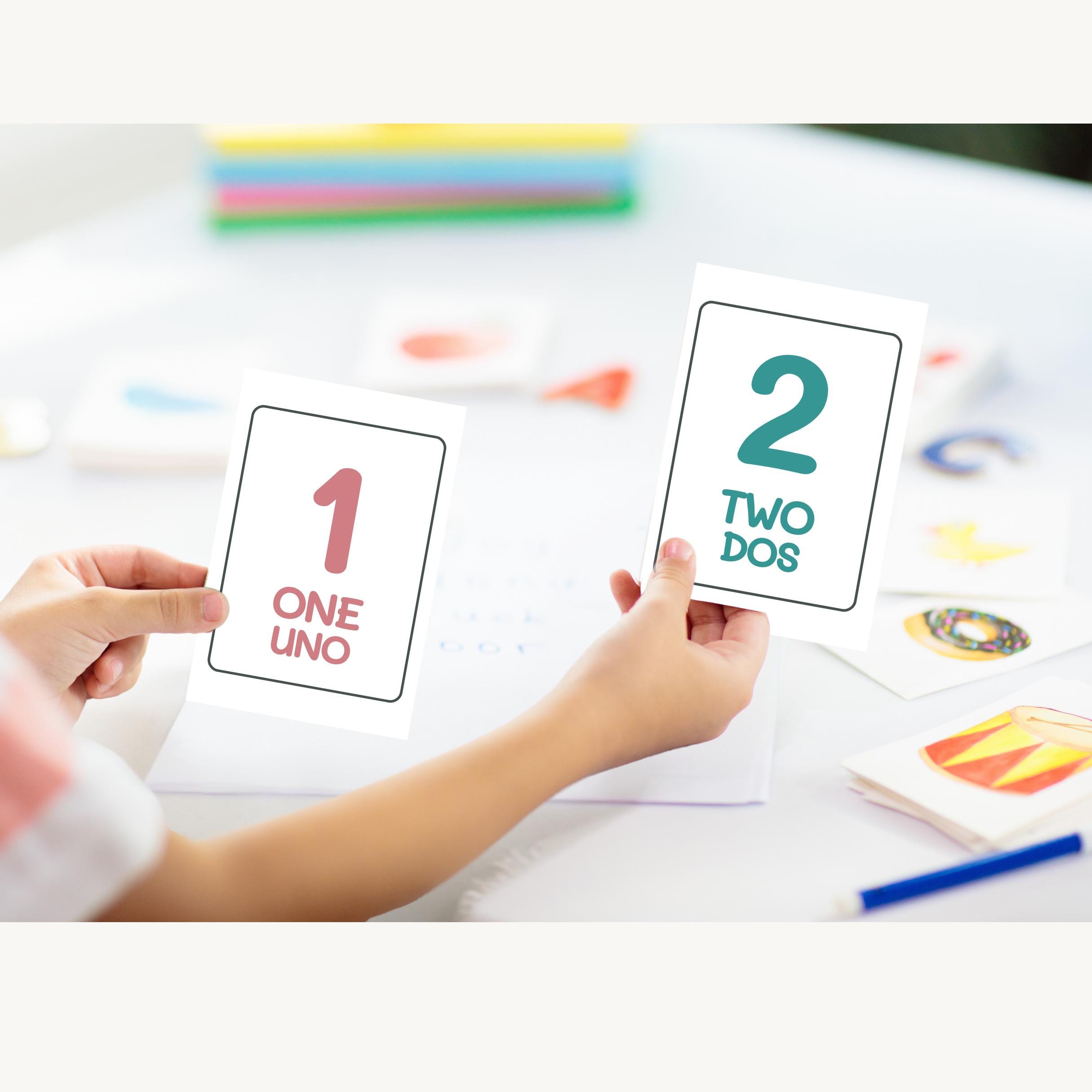 English Spanish Number Flashcard Set, Bilingual Learning Cards ...