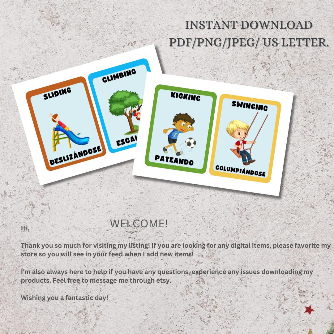 Illustrated English Verbs Flashcards, Colorful Learning Cards ...