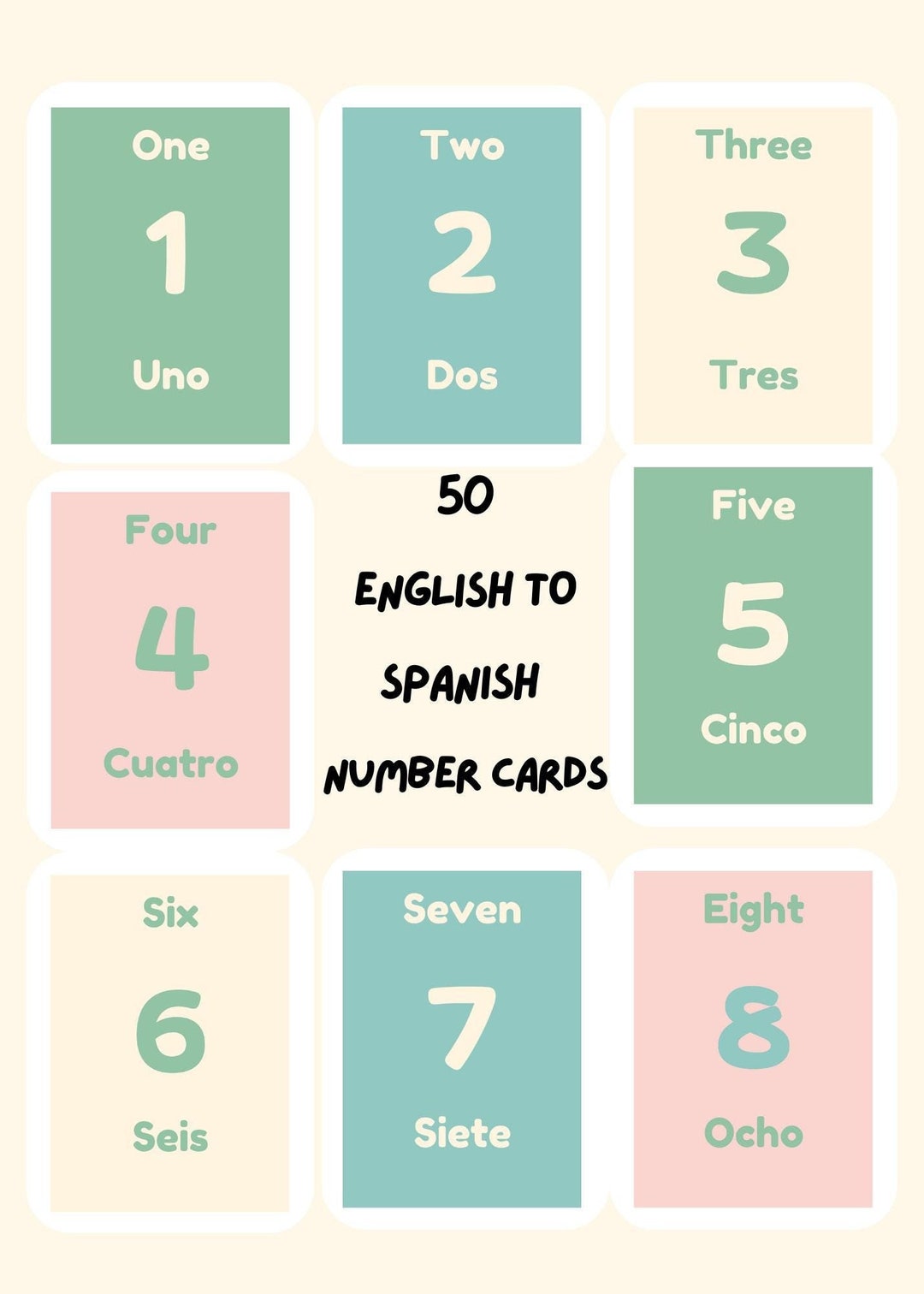 Bilingual Number Learning Cards for Kids - Etsy