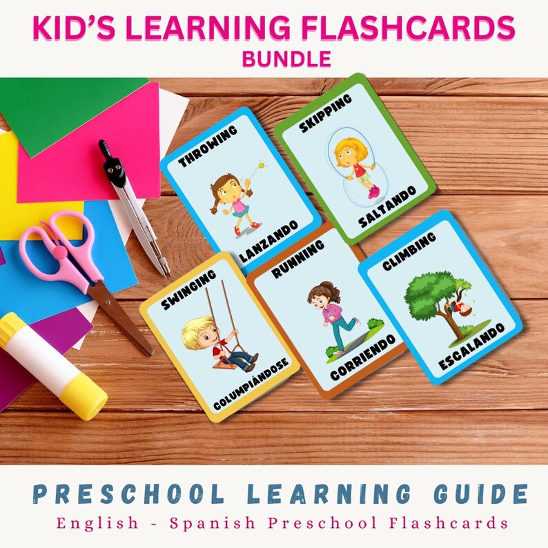 Illustrated English Verbs Flashcards, Colorful Learning Cards ...