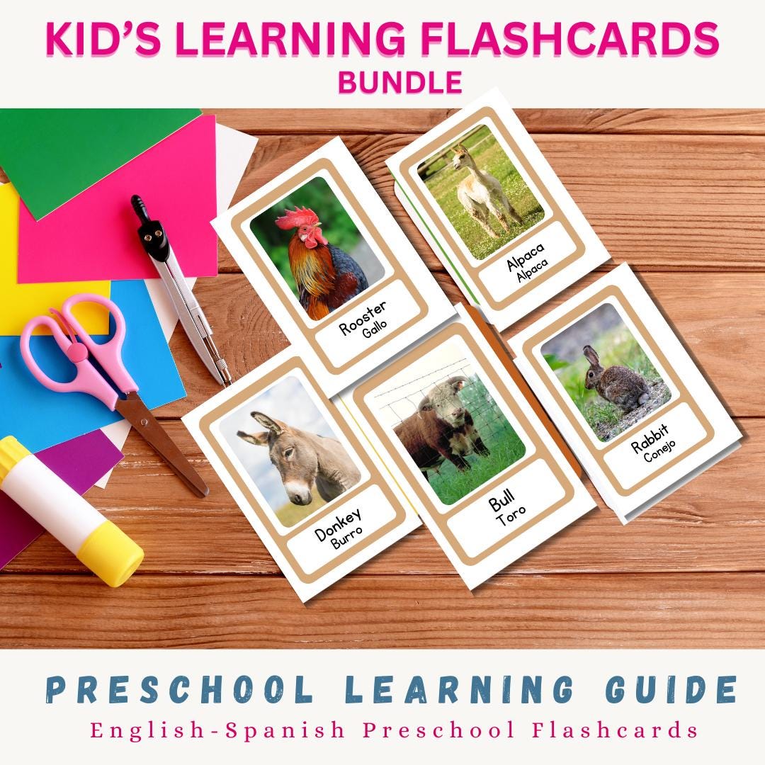 Farm Animal Flashcards Set, Educational Learning Cards, Toddler Flash ...