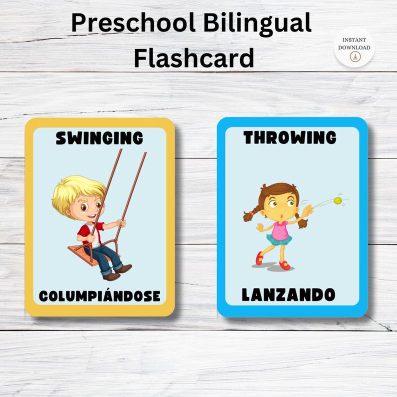 Illustrated English Verbs Flashcards, Colorful Learning Cards ...