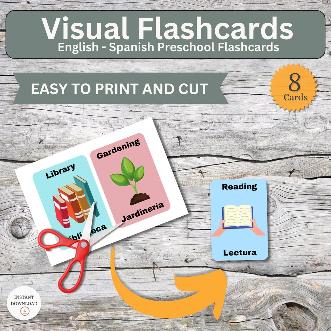 Preschool English Spanish Flashcards Set, Visual Learning Cards ...