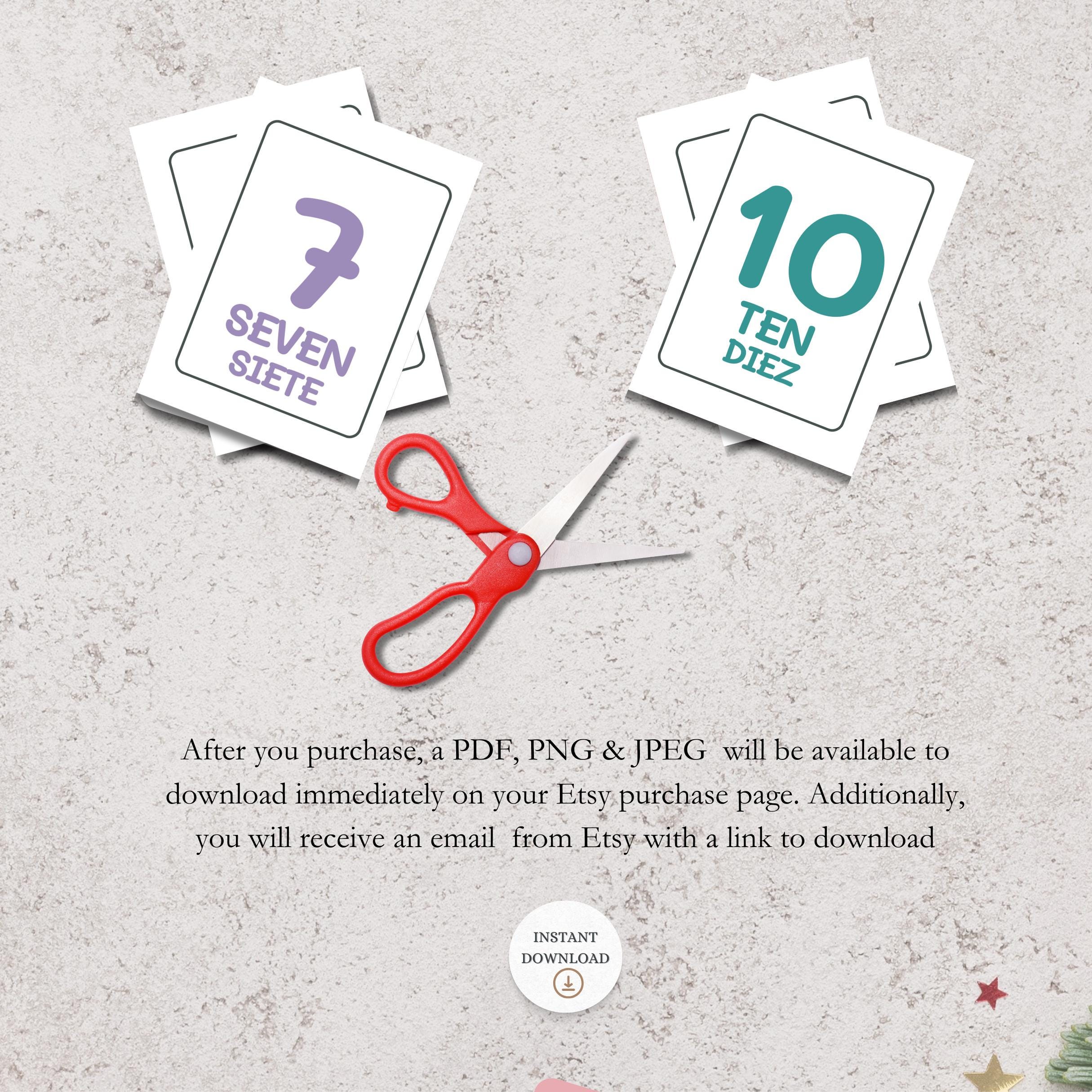 English Spanish Number Flashcard Set, Bilingual Learning Cards ...