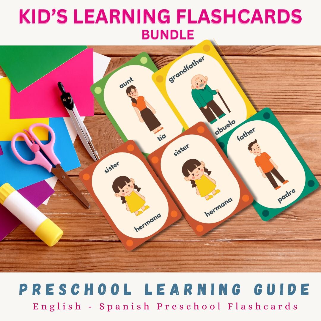 Red and Green Family Flashcards Cartoon Style, Educational Flashcards ...