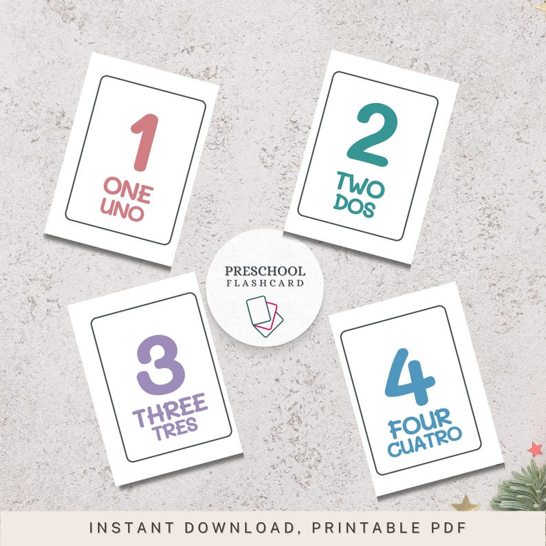 English Spanish Number Flashcard Set, Bilingual Learning Cards ...