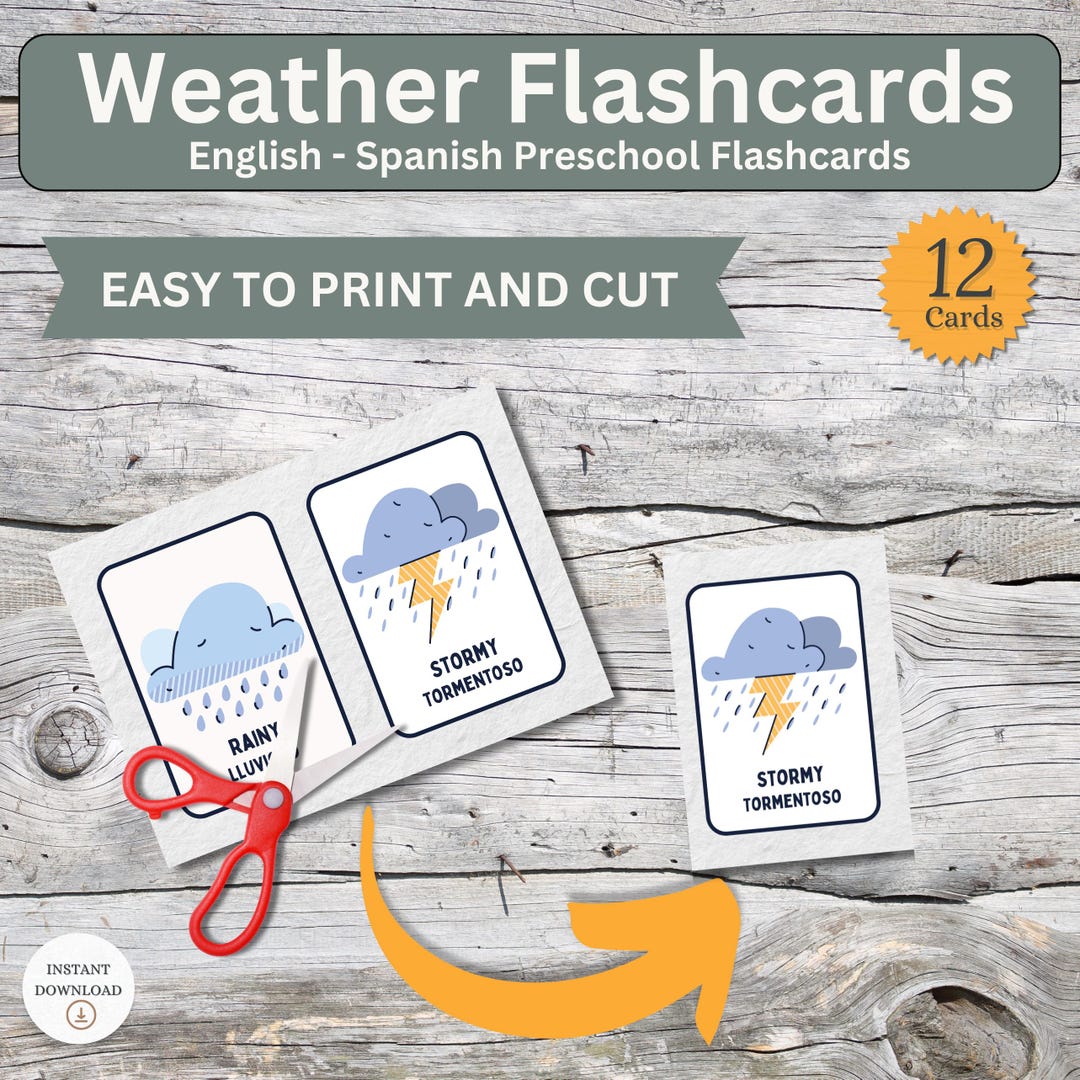 Weather Vocabulary Flashcards Set, Educational Learning Cards ...