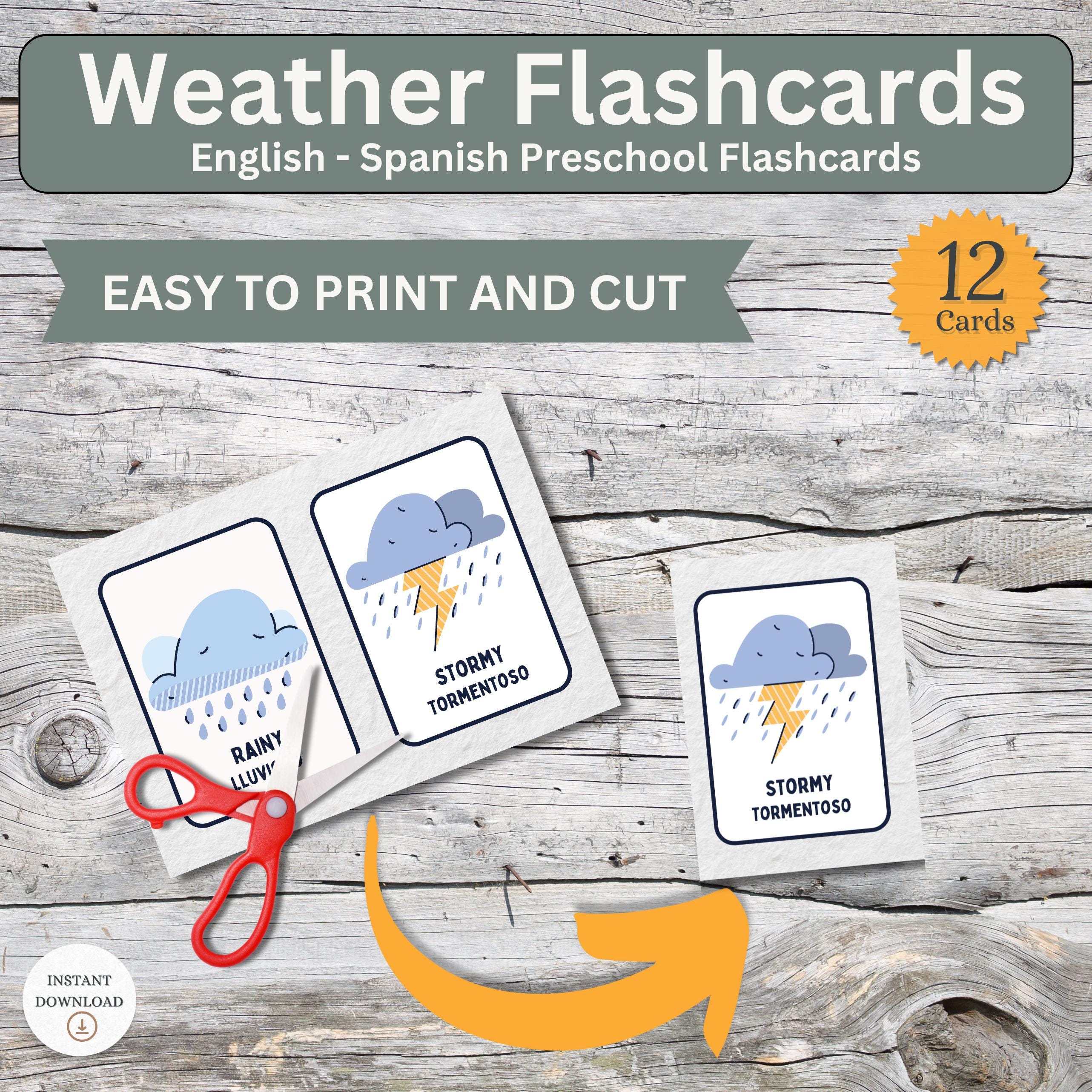 Weather Vocabulary Flashcards Set, Educational Learning Cards ...