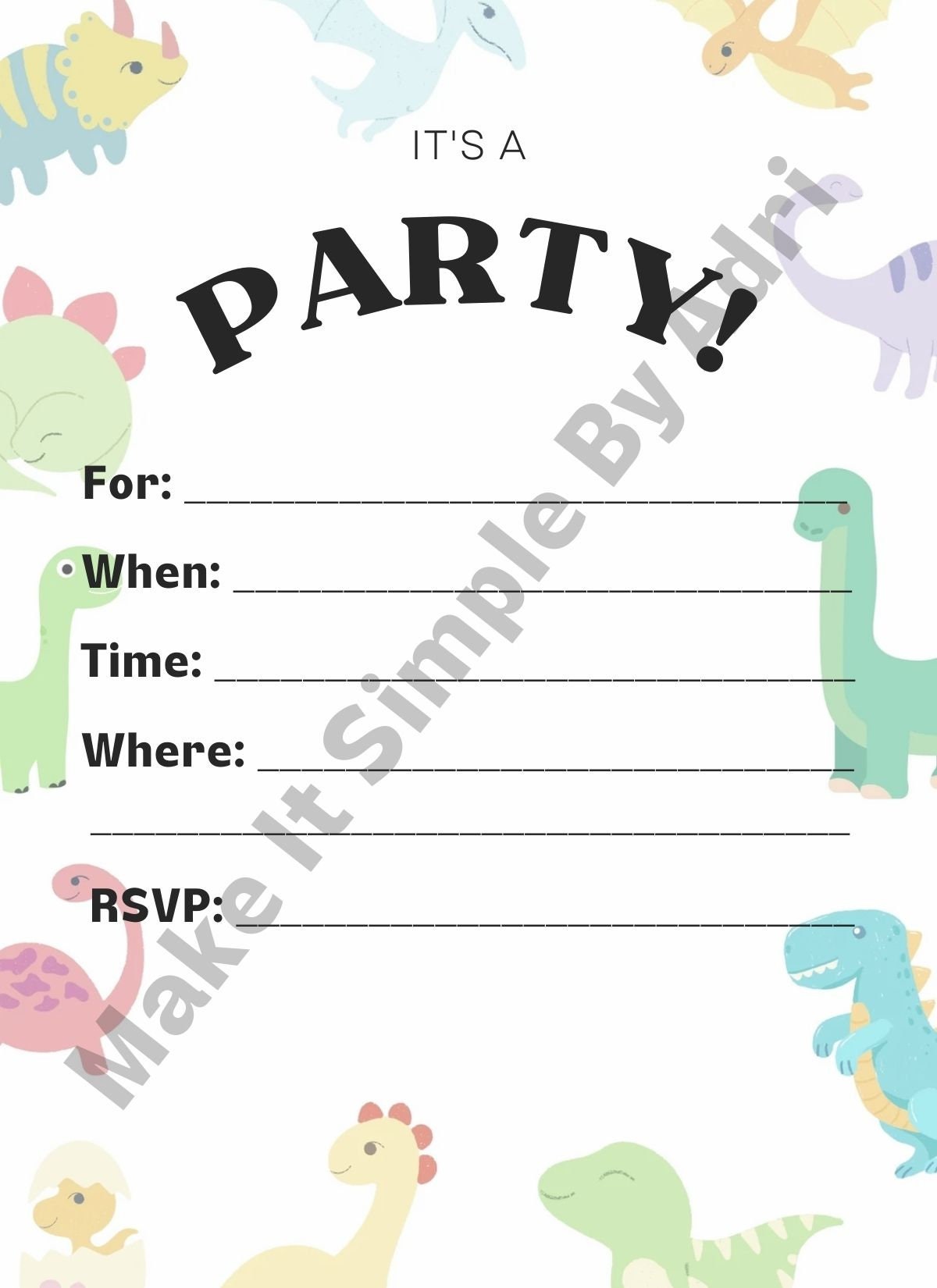 Blank Dino Party Invitation - Etsy