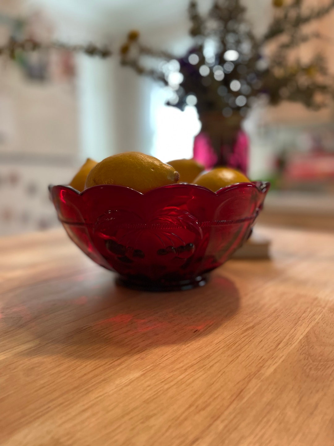 Ruby Red Platter Bowl Cherry Pattern - Etsy