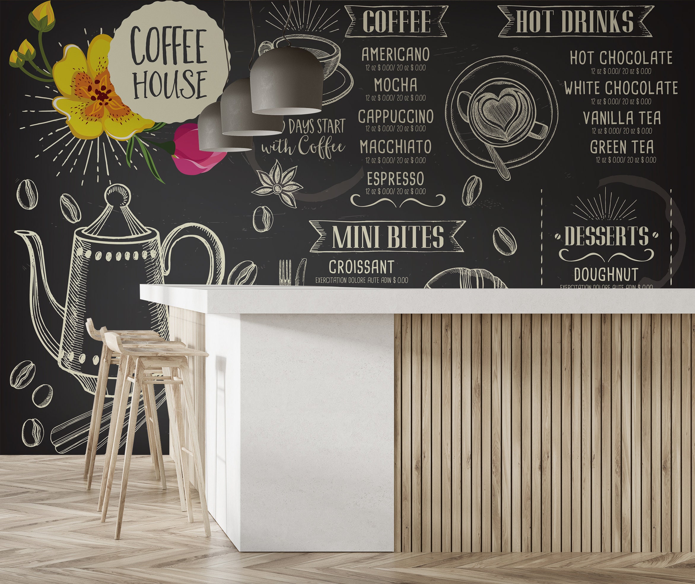 Coffee House Wallpaper Cafe Wallpaper Art Wallpaper Peel - Etsy Australia