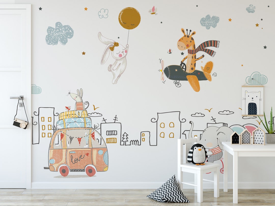 Rabbit Travel Baby Wallpaper Kids Wallpaper Peel and Stick - Etsy