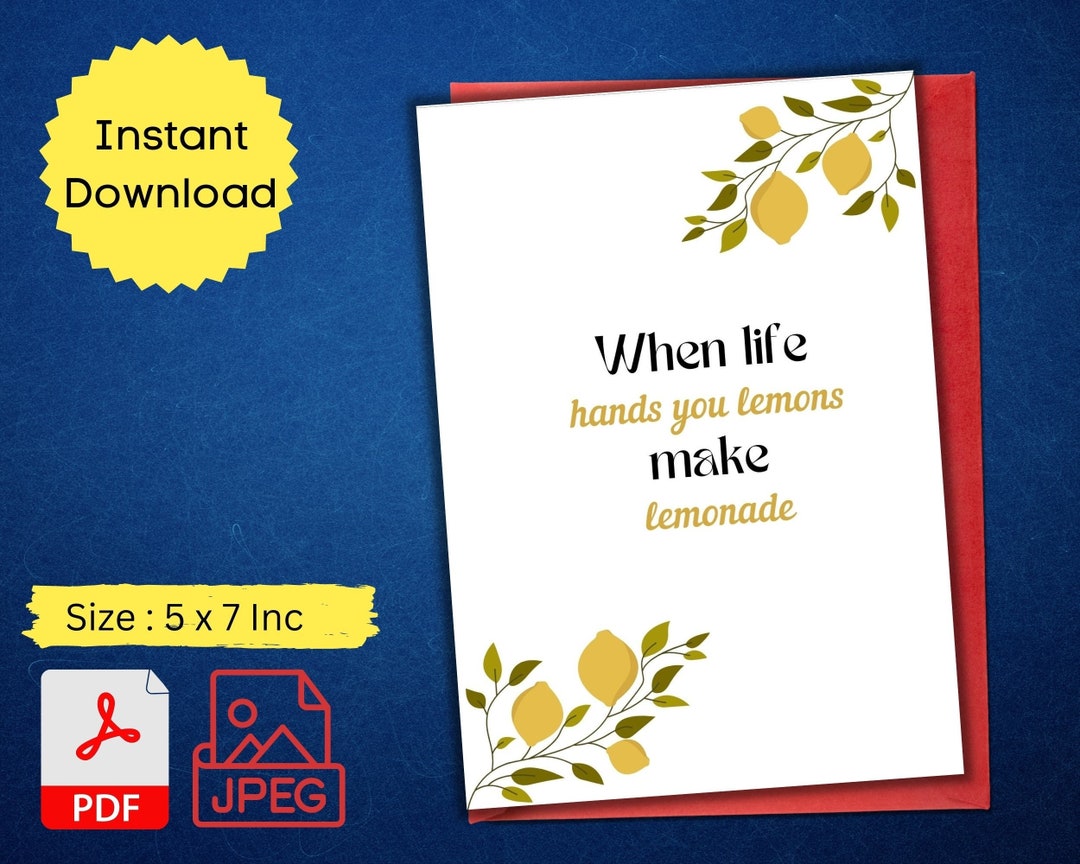 PRINTABLE Encouragement Card |motivational Card |lemonade |positive ...