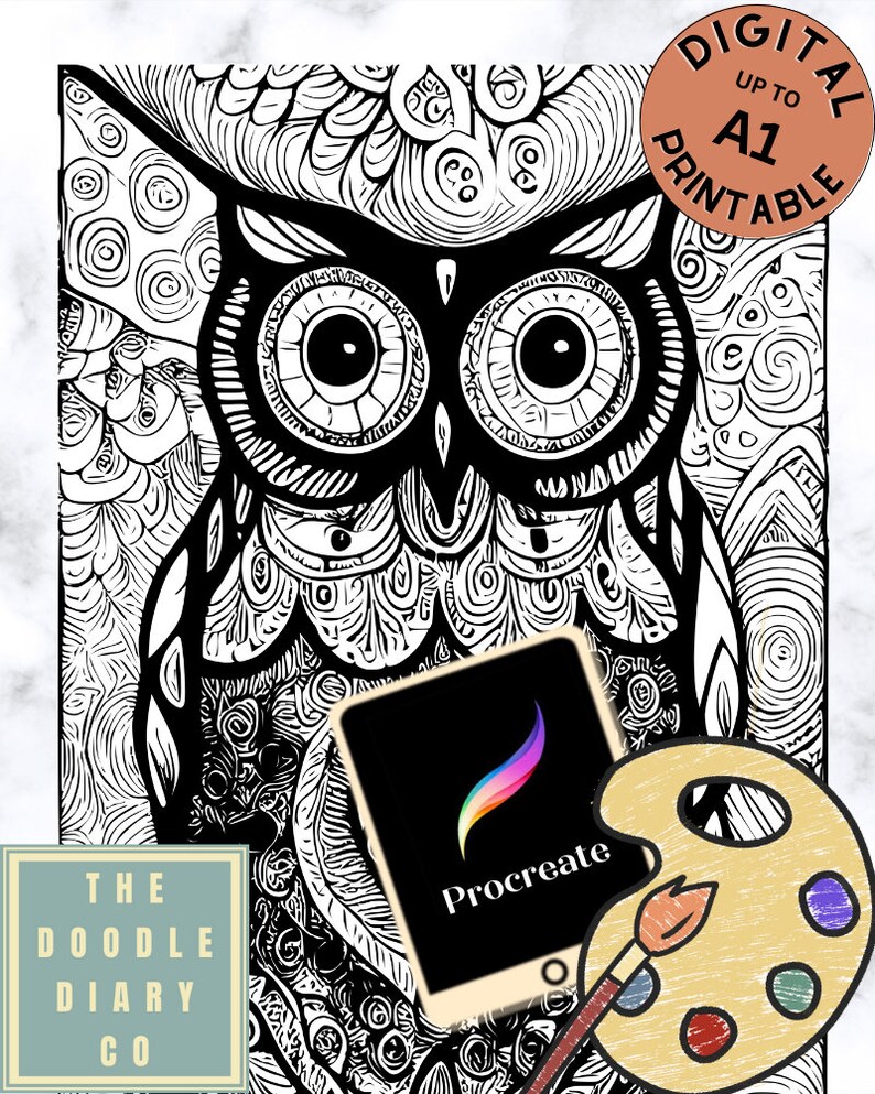 Doodle Art Owl 1 Colouring Poster - Etsy