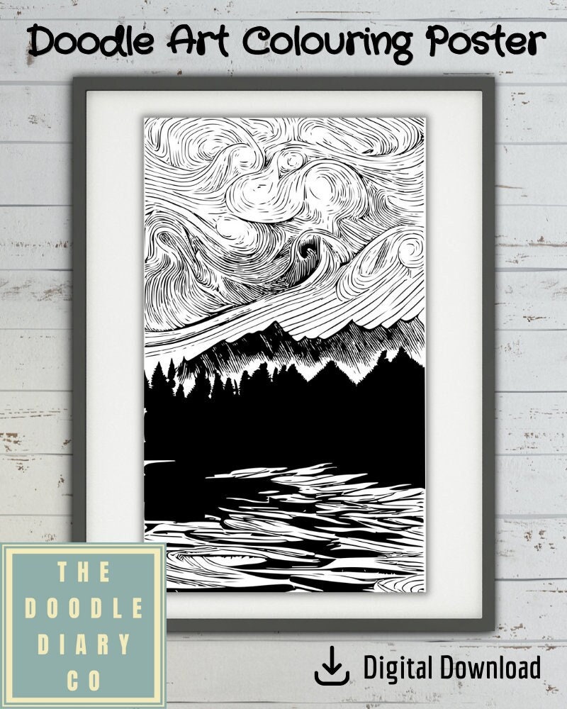 Landscape Doodle Art Poster - Etsy