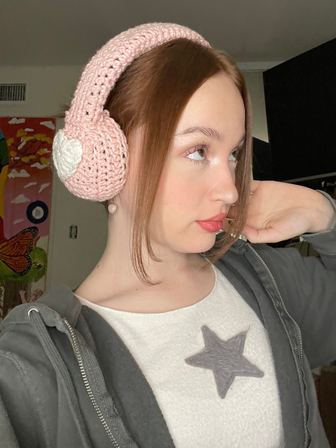 Pink Heart Crochet Headphone Cover - Etsy