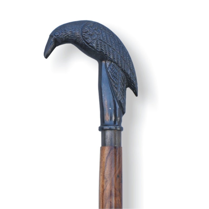 Brown Brass Raven Crow Head Fashion Designer Walking Cane With Rubber ...