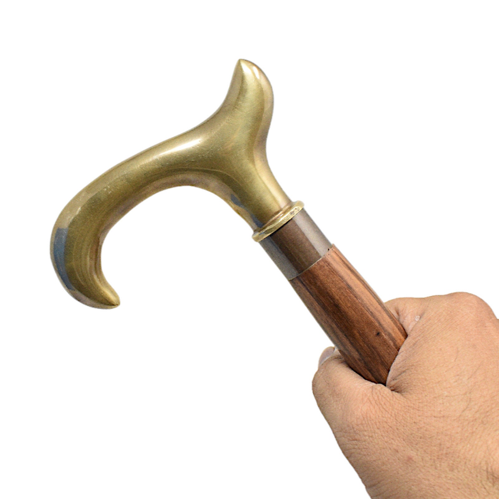 Solid Brass Handle Walking Stick Cane With Rubber Cap on Tip, Perfect ...