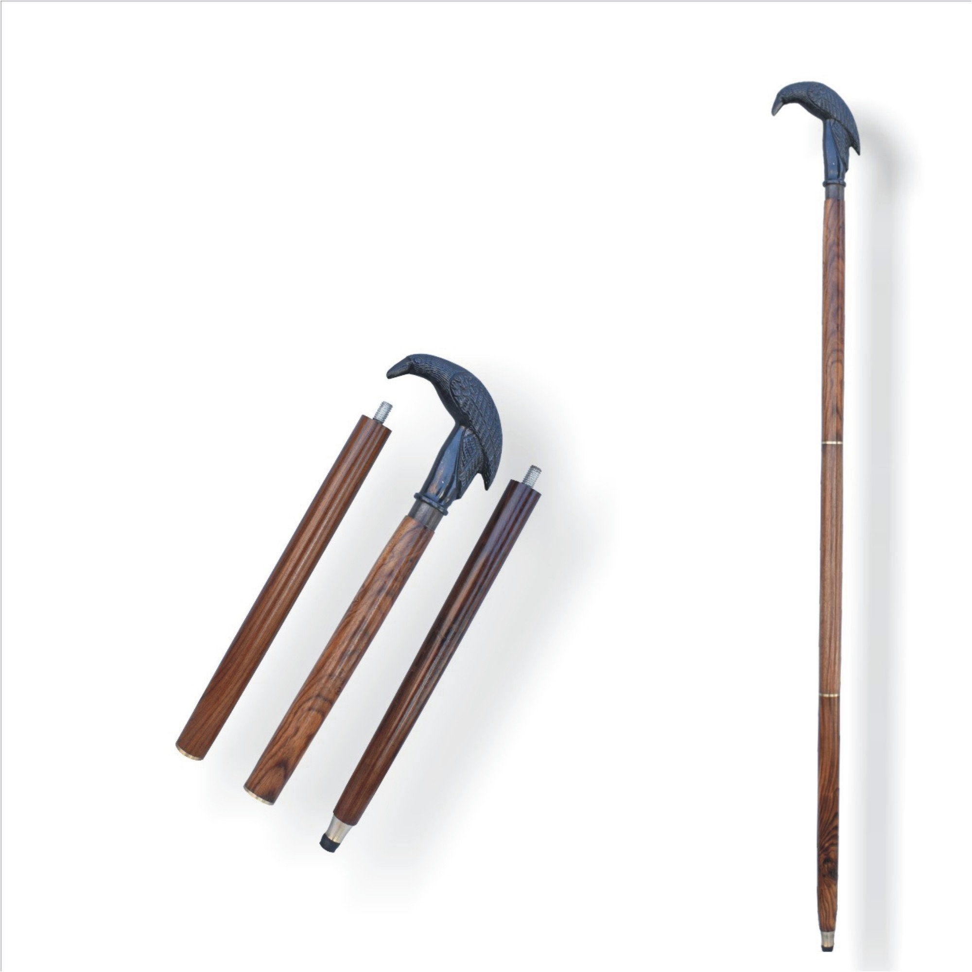 Brown Brass Raven Crow Head Fashion Designer Walking Cane With Rubber ...