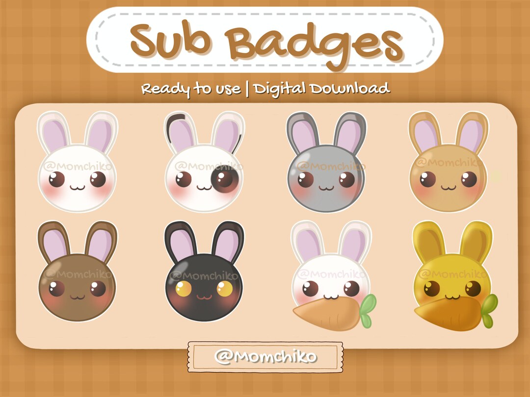 Sub Badges for Twitch Kawaii Bunnies Cute Badges Digital Download Ready ...