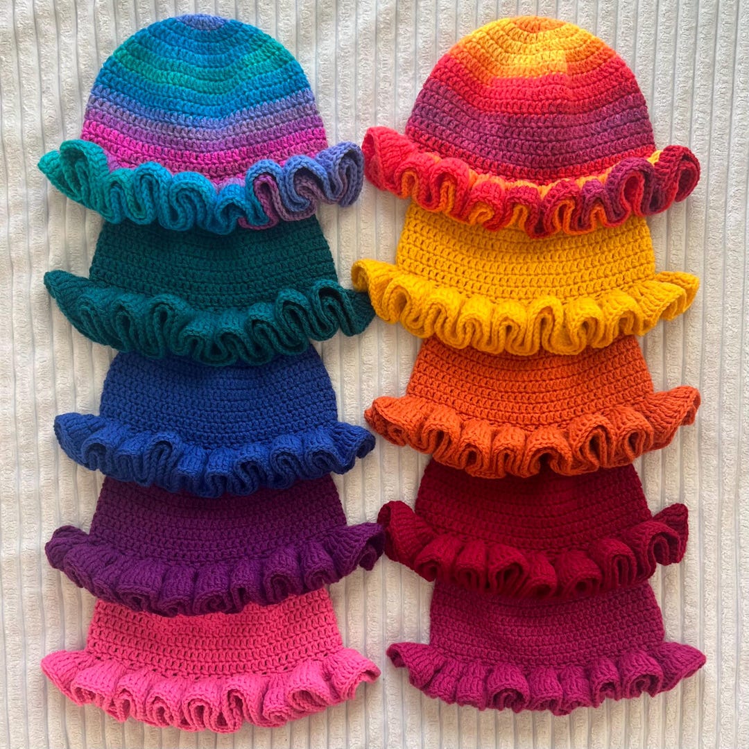 Crochet Ruffle Hats (pre-made/ready to Ship) - Etsy