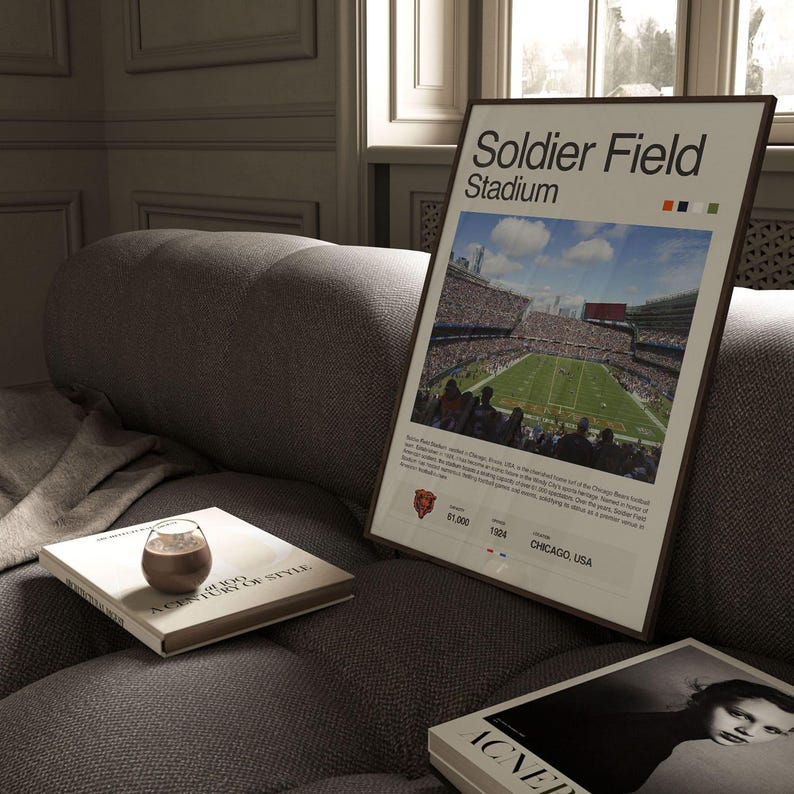Soldier Field Poster Mid Century Modern, Preppy Prints Vintage Poster ...