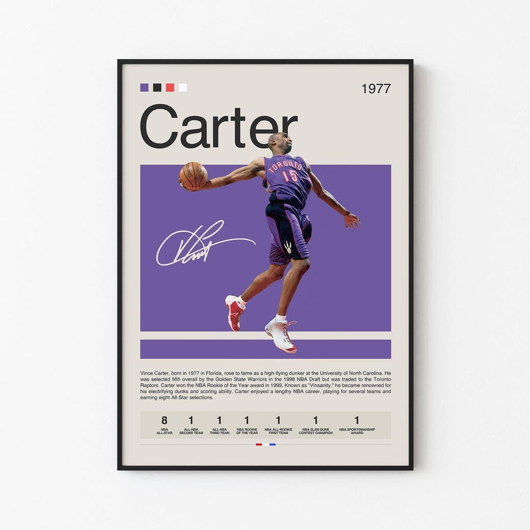 Vince Carter Poster, Toronto Raptors Print,nba Poster, Basketball ...