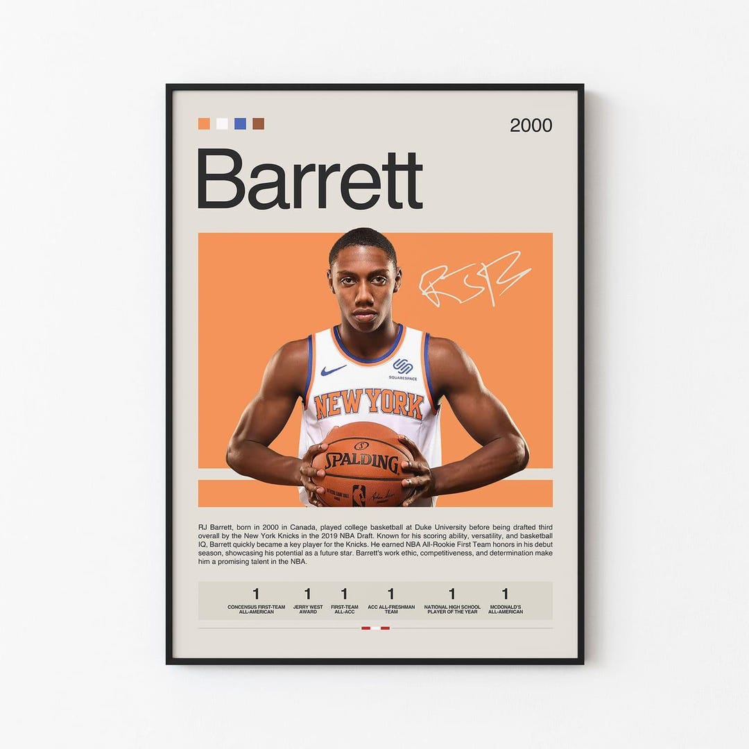 RJ Barrett Poster, New York Knicks, NBA Poster, Sports Poster, Mid ...