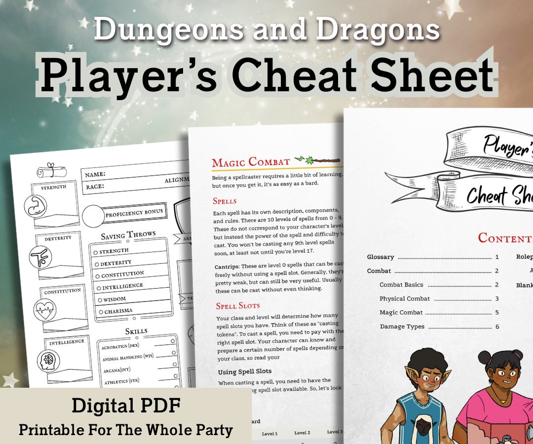 Player Cheat Sheet TTRPG 5e With Character Sheet - Etsy