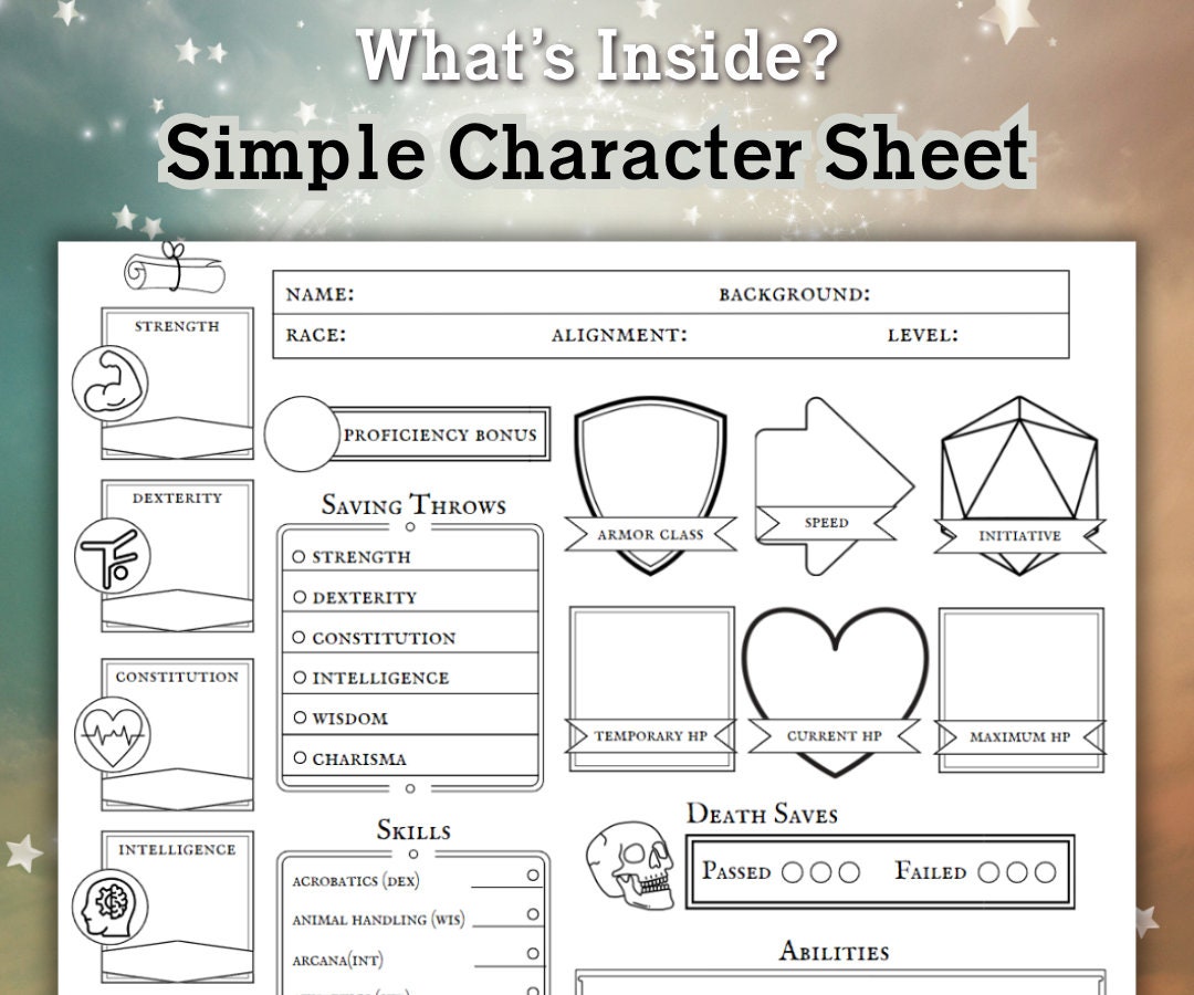 Player Cheat Sheet TTRPG 5e With Character Sheet - Etsy