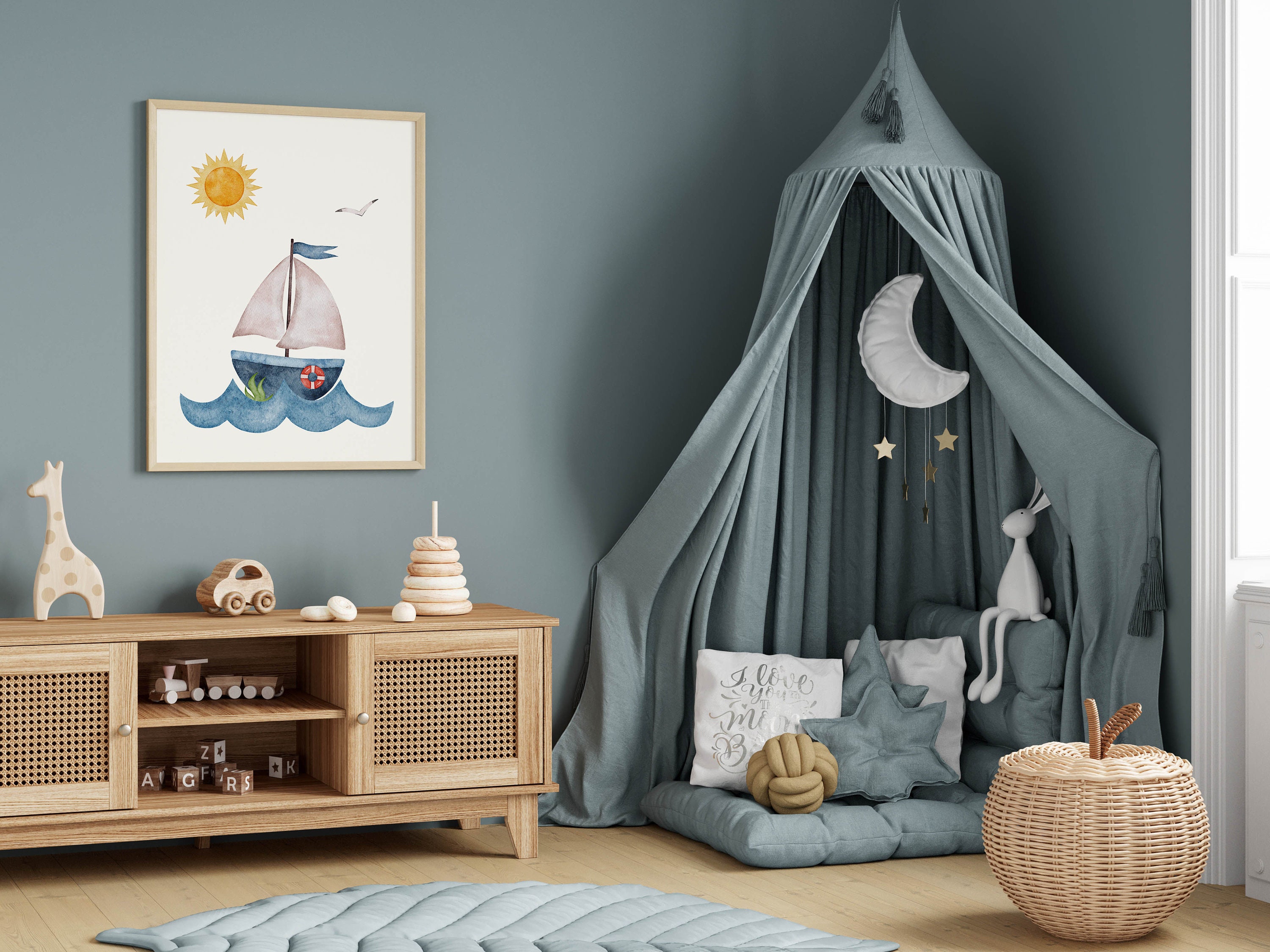 Nautical Wall Art for Neutral Nursery, Lighthouse Anchor Sailboat Set ...