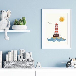 Nautical Wall Art for Neutral Nursery, Lighthouse Anchor Sailboat Set ...
