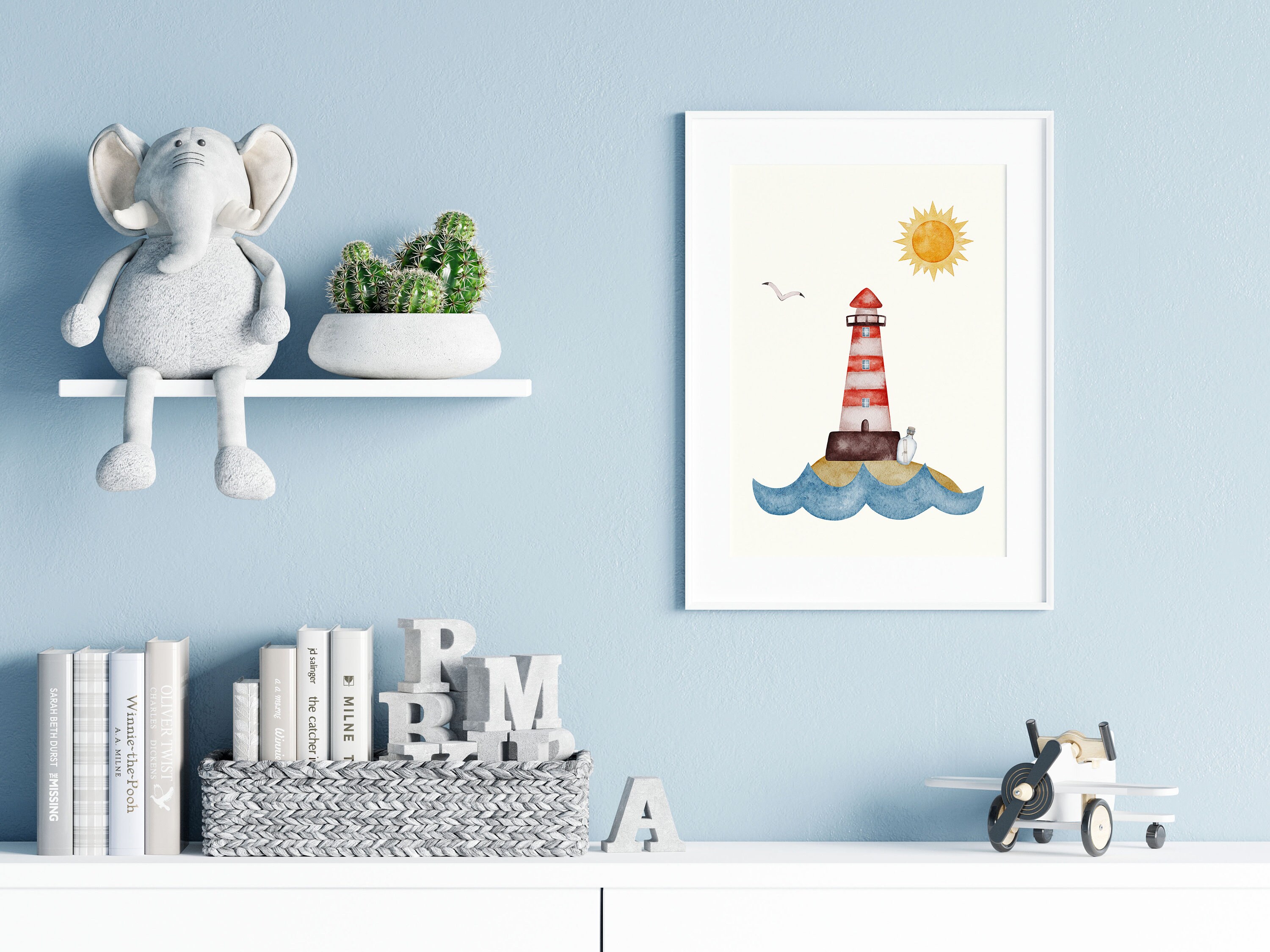 Nautical Wall Art for Neutral Nursery, Lighthouse Anchor Sailboat Set of 3 Prints, Baby Room ...