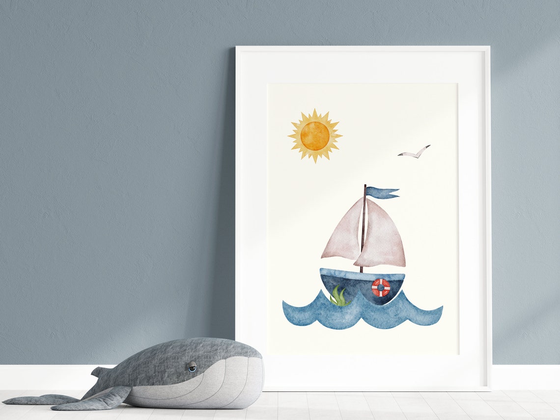 Nautical Wall Art for Neutral Nursery, Lighthouse Anchor Sailboat Set ...