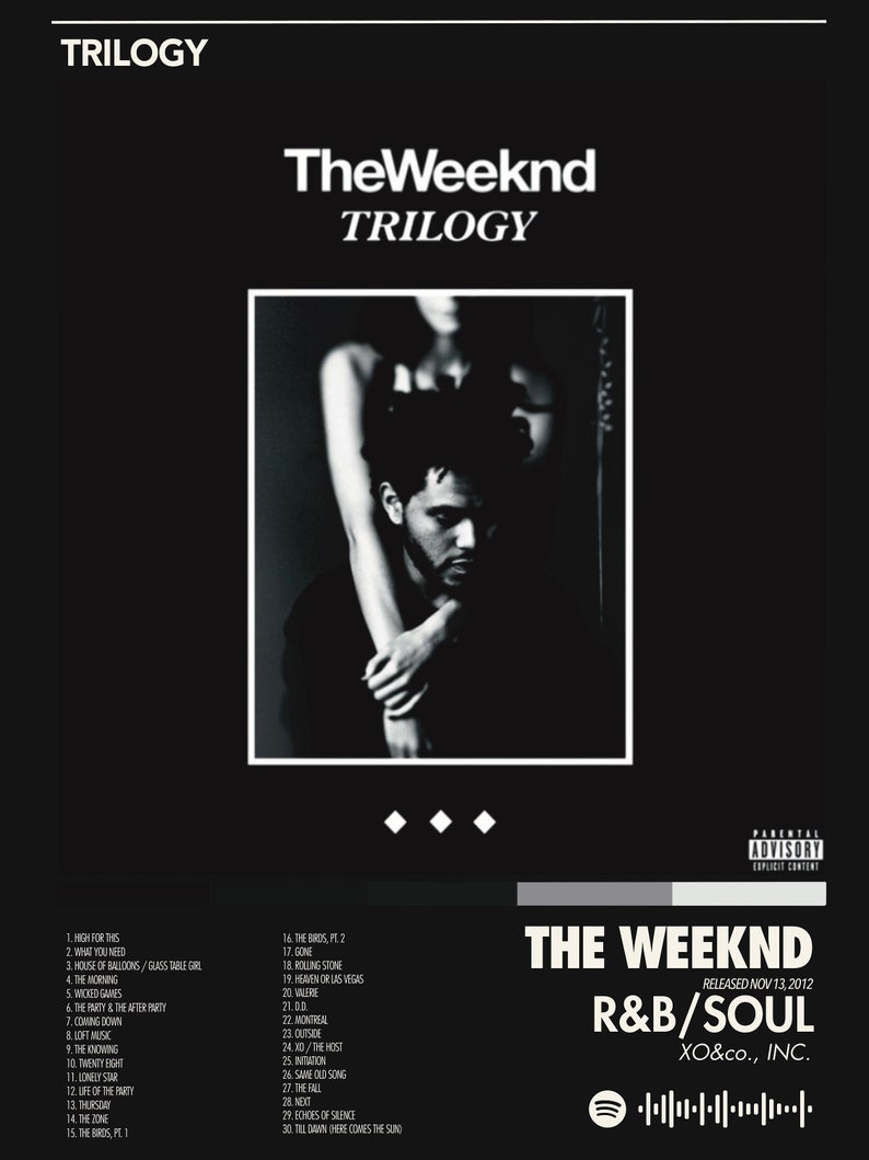 The Weeknd Trilogy Wall-art, Wall Print Album Art Custom Music Artist ...