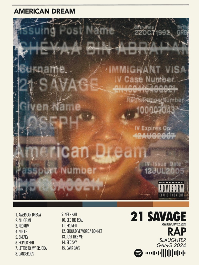 21 Savage | American Dream | Wall-art, Wall Print | Album Art | Custom ...