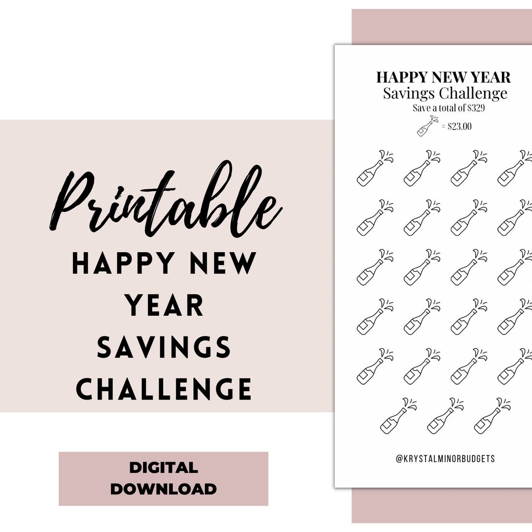 Happy New Year Savings Challenge Tracker Digital Savings Challenge Card ...
