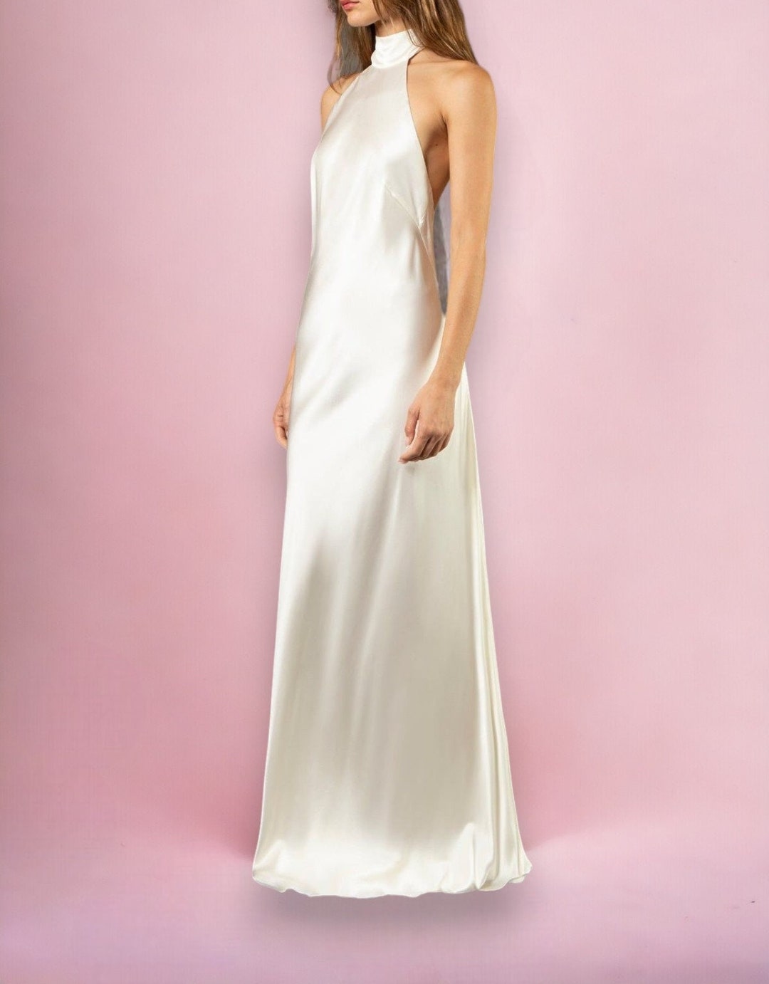 Simple Backless Halter Neck Wedding Dress Slip Dress for Receptionlong ...