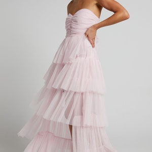 Strapless Tired Tulle Prom Dress Soft Tulle Ruffle Layered Tutu Flare ...