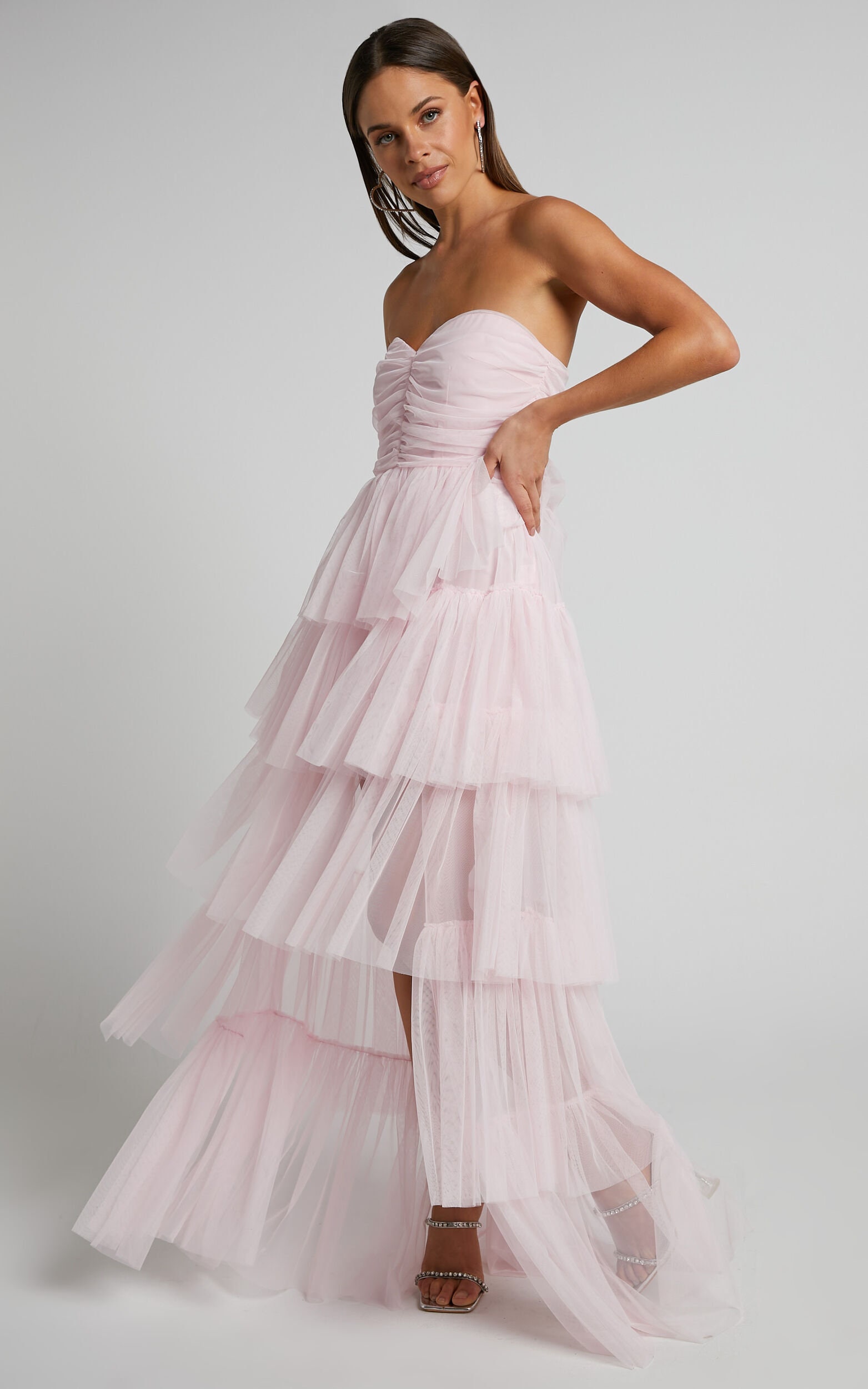 Strapless Tired Tulle Prom Dress Soft Tulle Ruffle Layered Tutu Flare ...