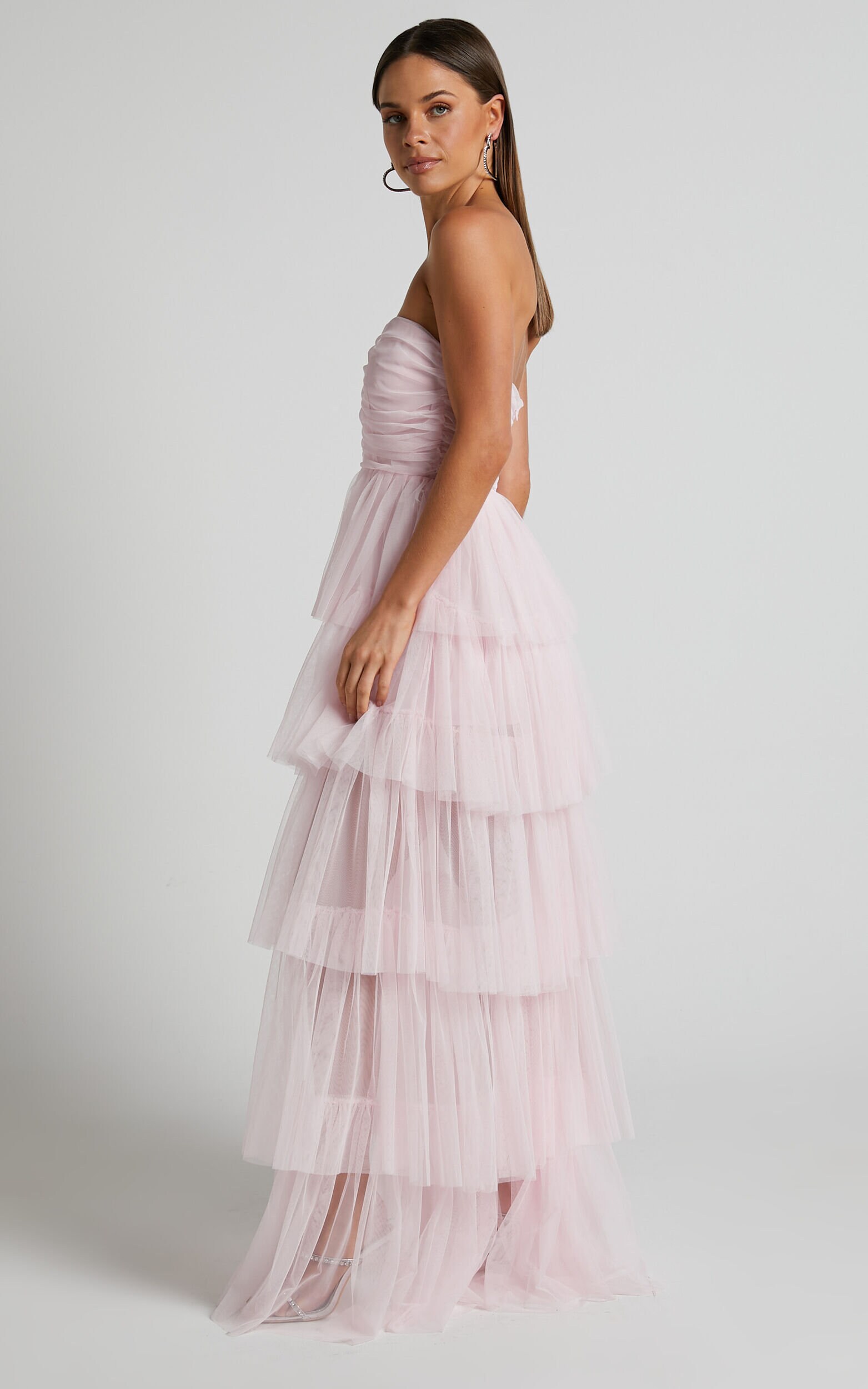 Strapless Tired Tulle Prom Dress Soft Tulle Ruffle Layered Tutu Flare ...