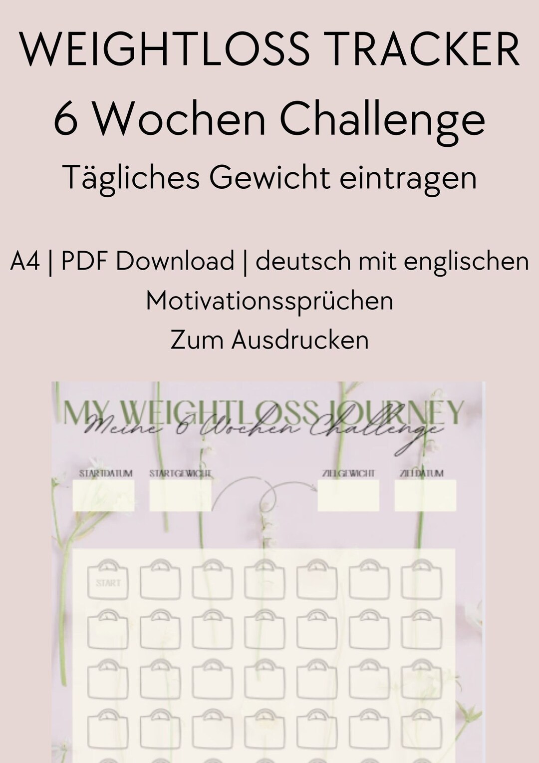 Weight Loss Tracker 6 Week Challenge 1 DIN A4 PDF Download Daily ...