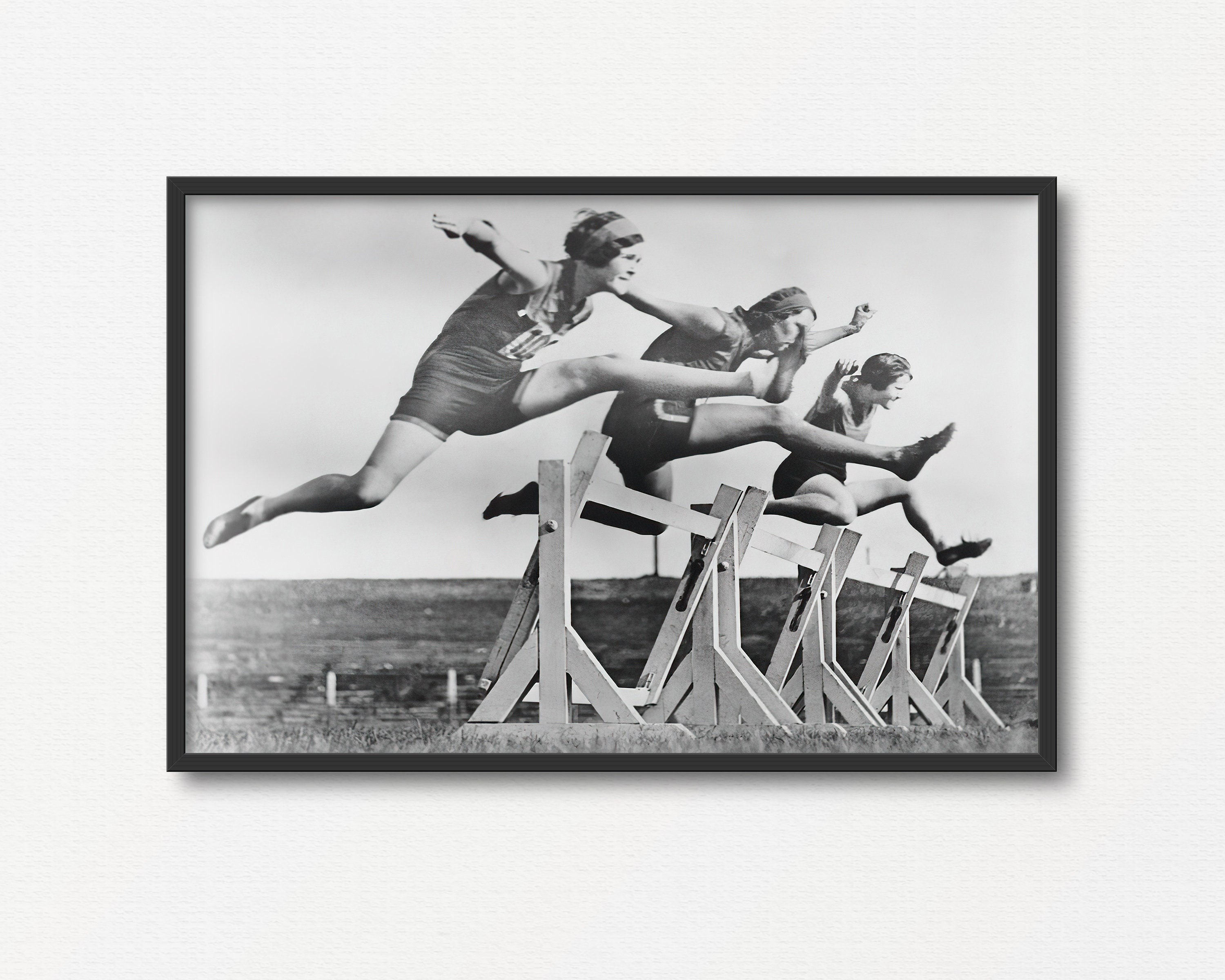 Women Hurdles Race Photography, Vintage Black and White Photo Print ...