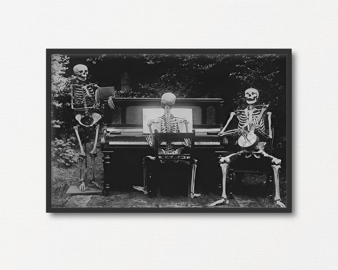 Skeletons Playing Music Photograph, Vintage Black and White Photo Print ...