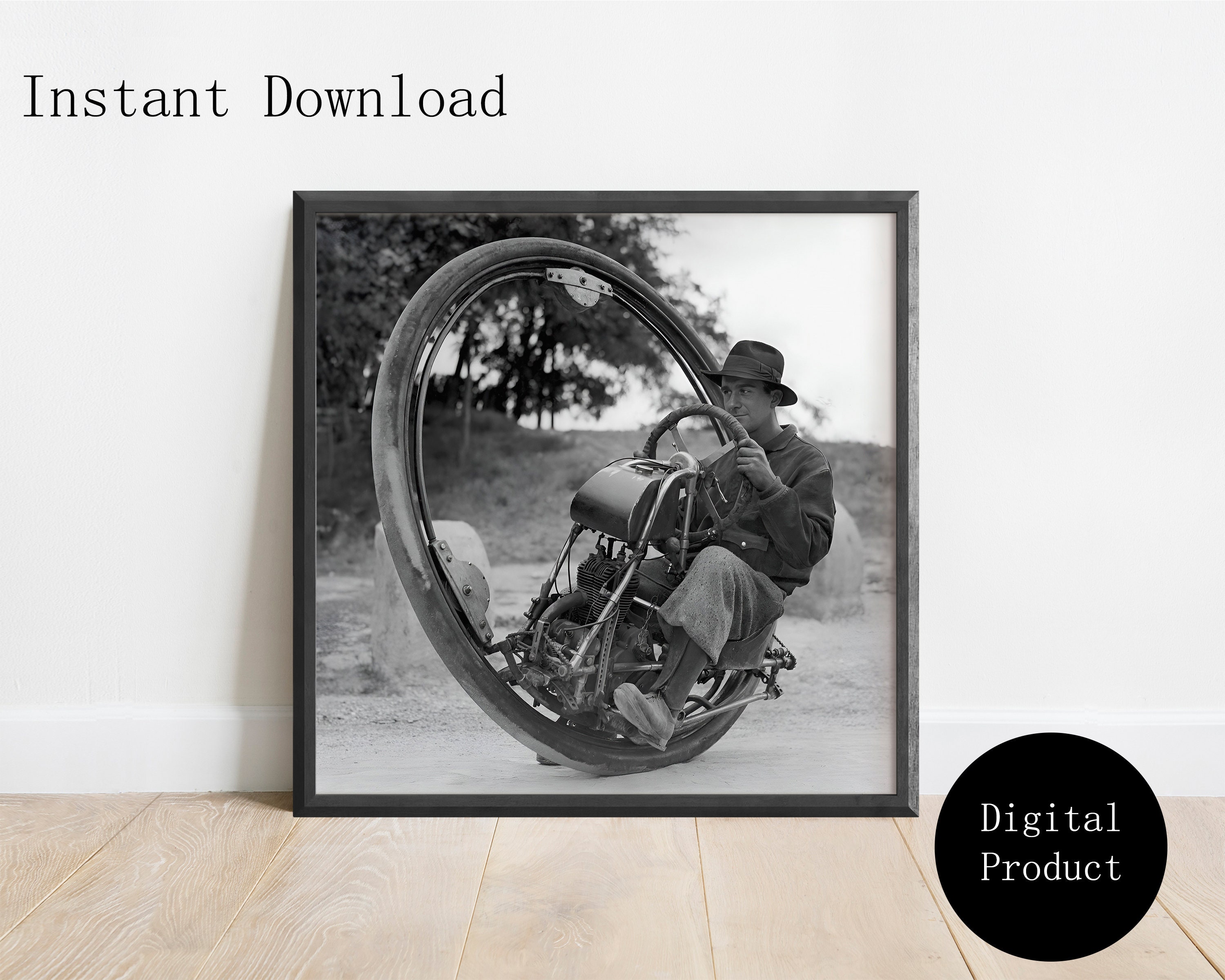 One Wheel Motorcycle Vintage Photograph, Old Black and White Photo ...