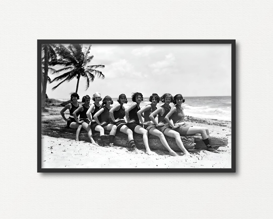 Flappers at the Beach Vintage Photograph, Old Black and White Photo ...