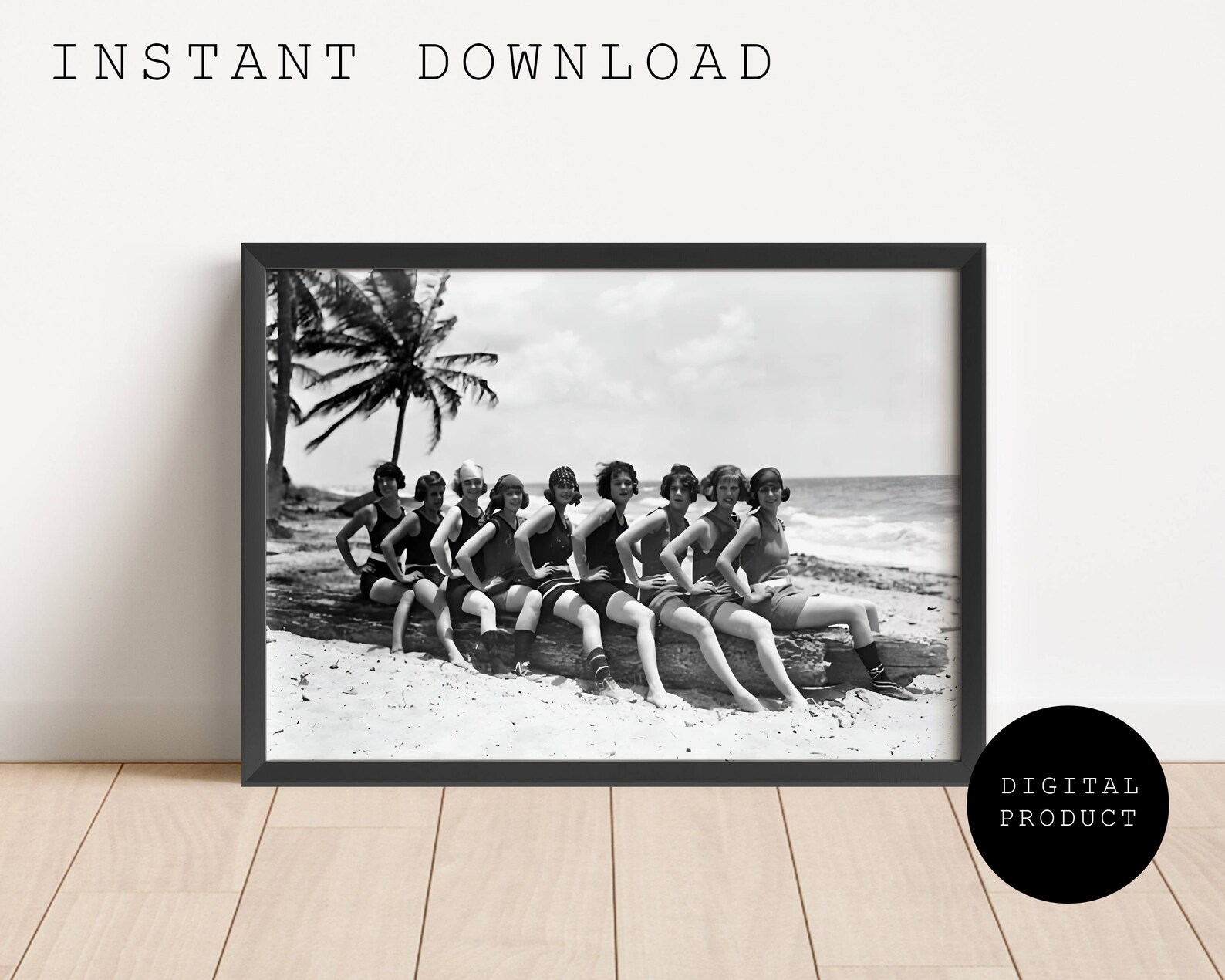 Flappers at the Beach Vintage Photograph, Old Black and White Photo ...