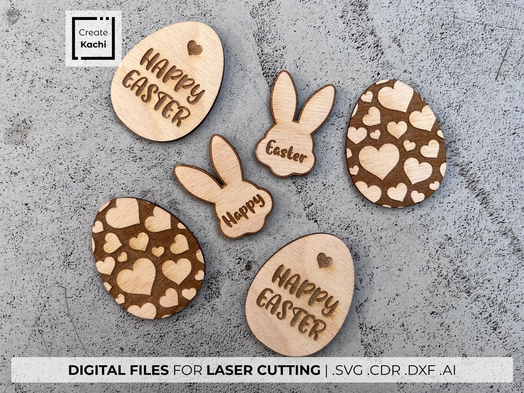 Plywood Easter Egg Set for Laser Cutting and Engraving, Digital Vector ...