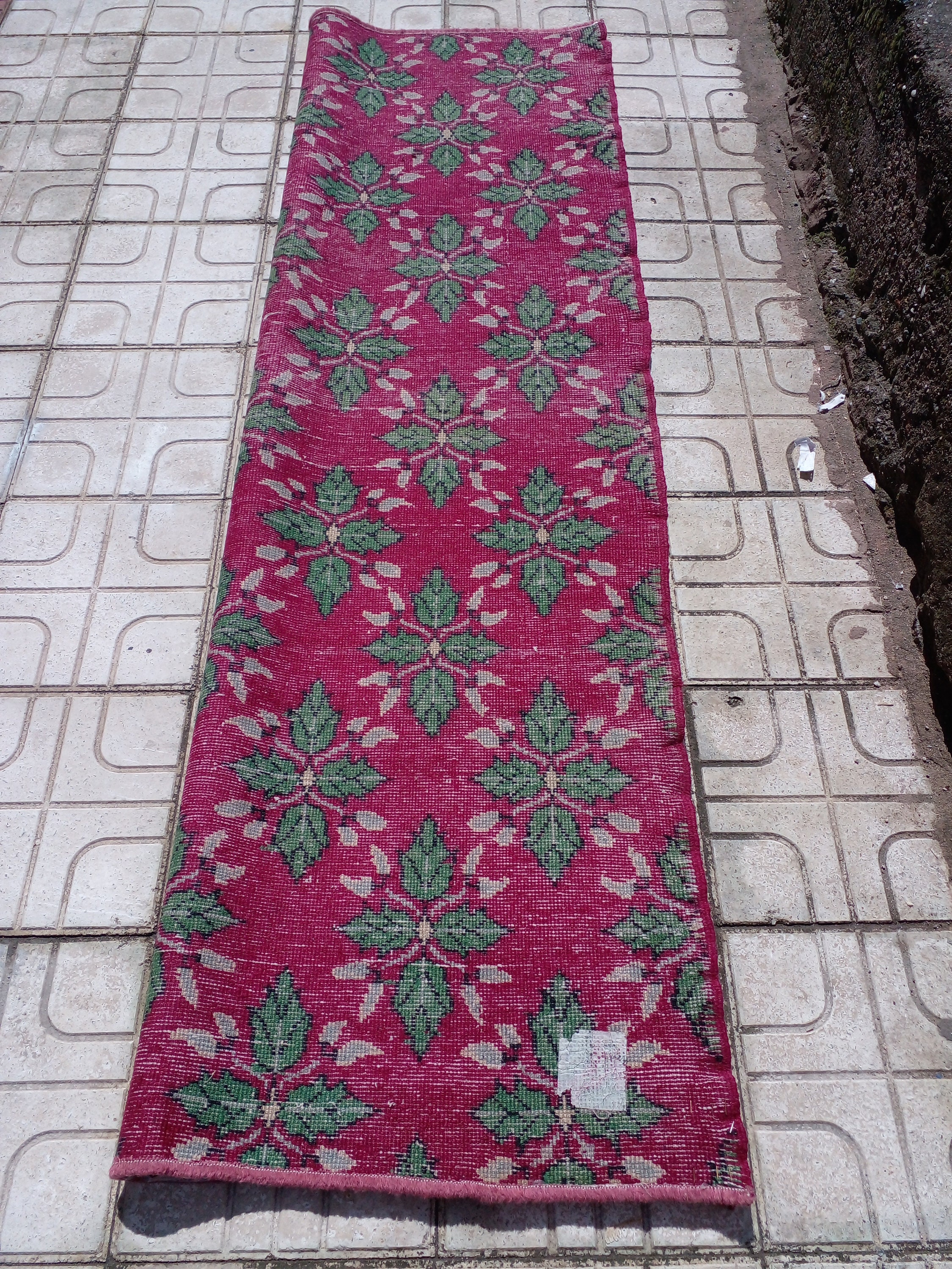 Vintage Rug Handmade From 1950s Hand-dyed Organic Wool 6x3 Ft Geometric ...