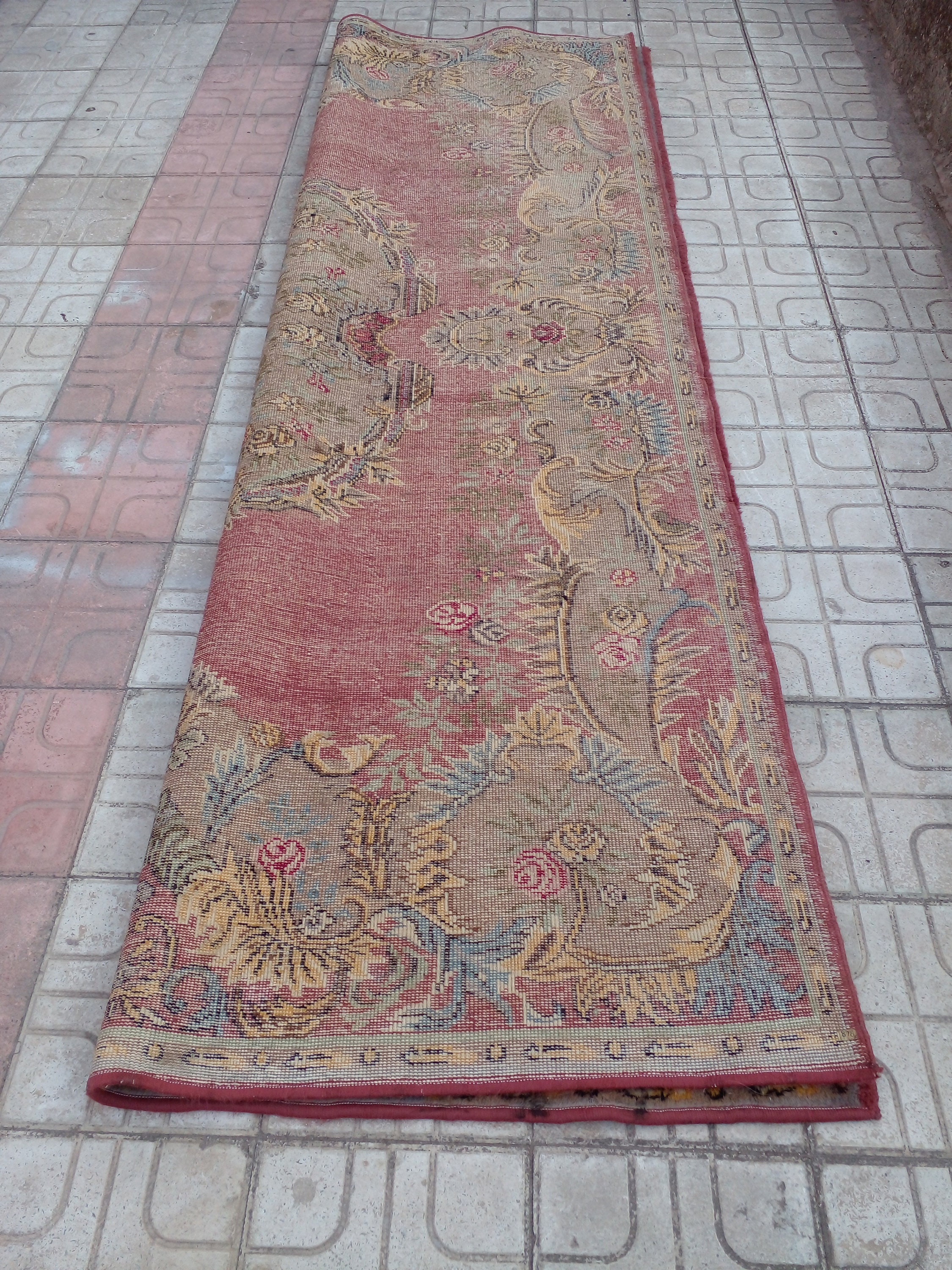 Vintage Rug Handmade From 1930s Hand-dyed Organic Wool 9x5 Ft Geometric ...